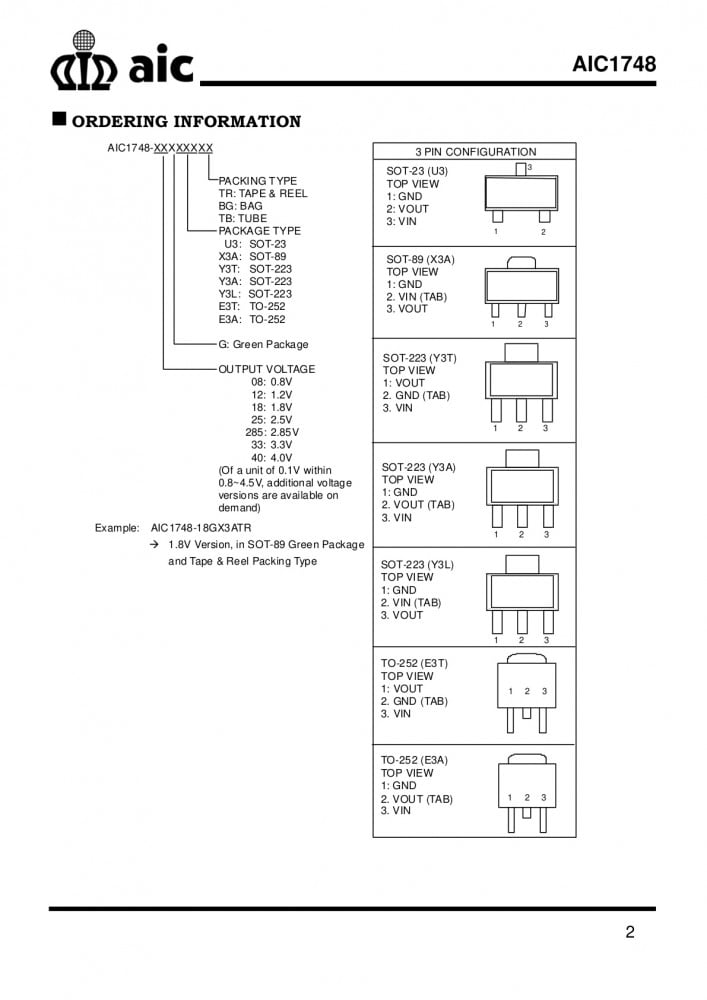 AIC1748 datasheet page 2