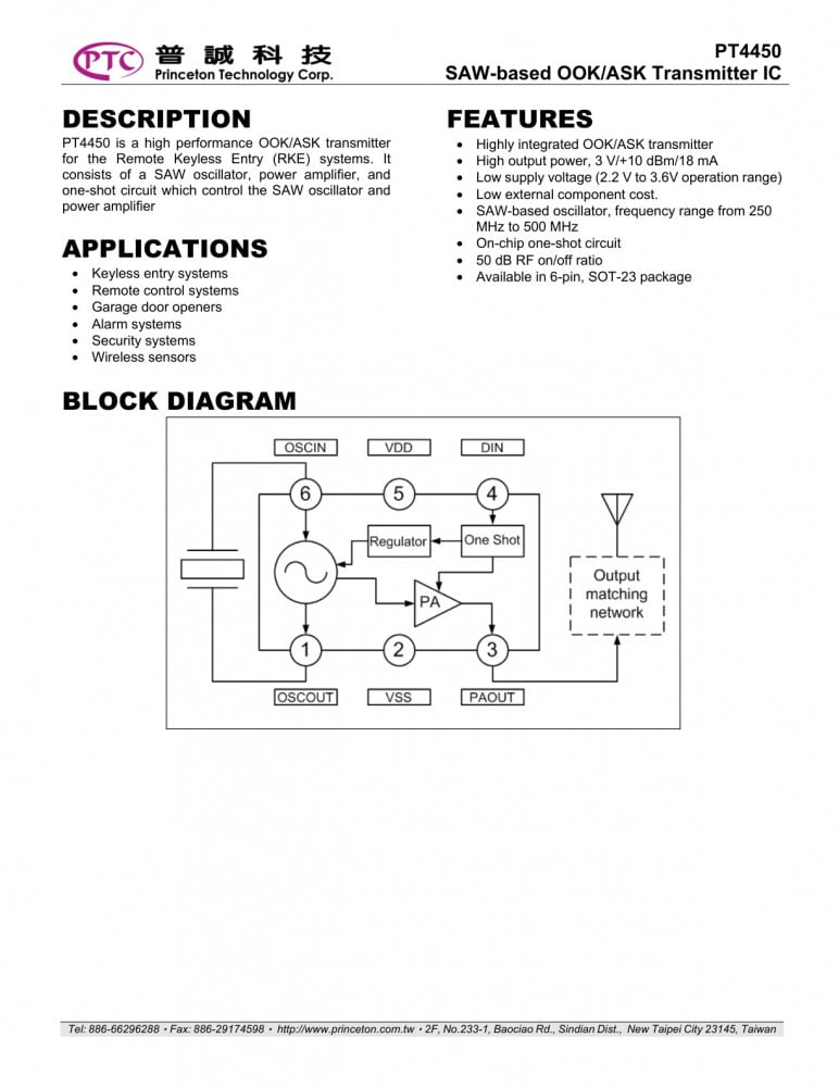 PT4450 datasheet page 1