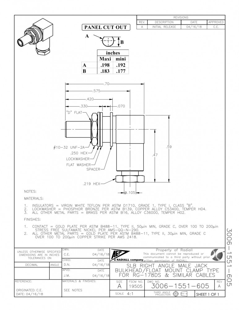 Radiall 3006-1551-605 technical drawing page