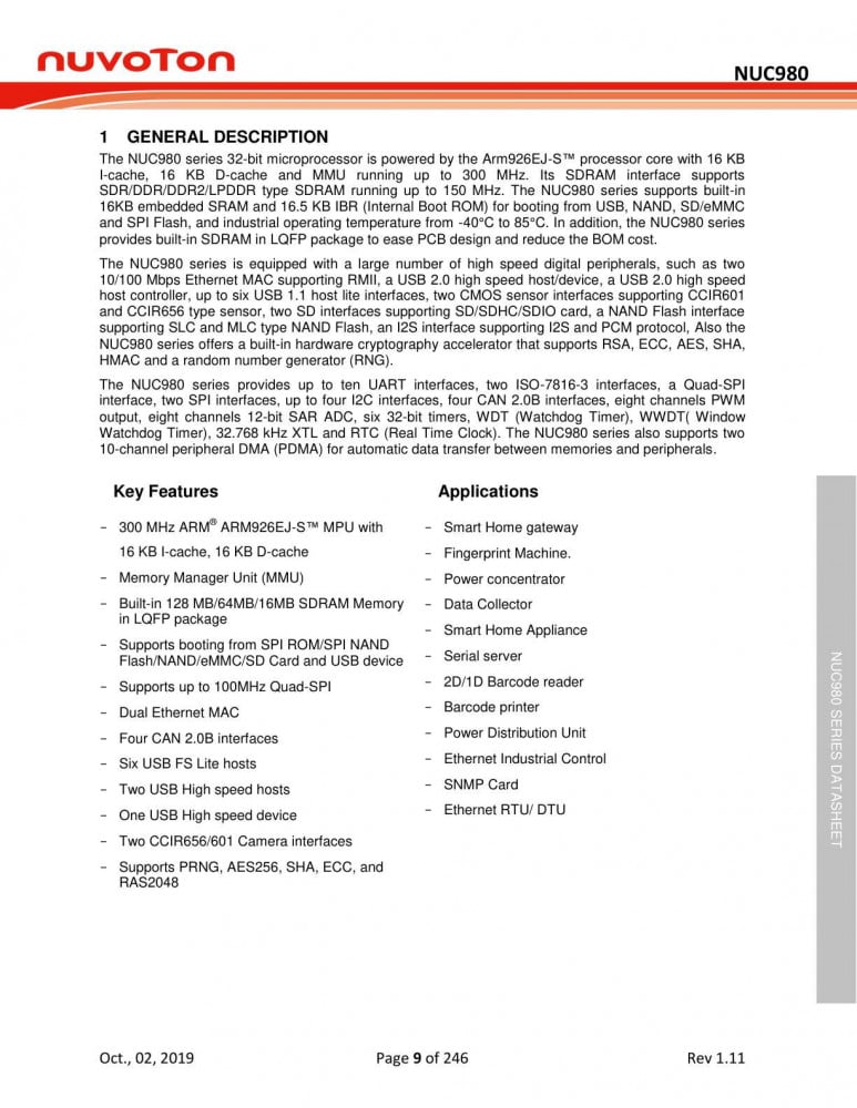 NUC980 datasheet page 9