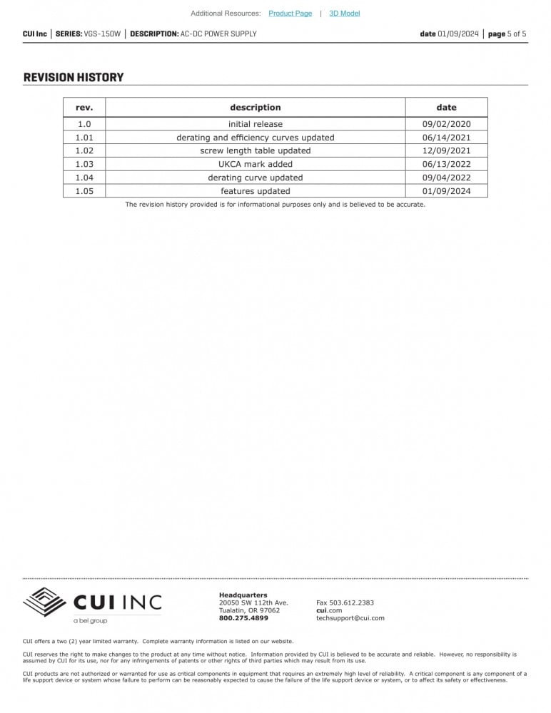 CUI VGS-150W series datasheet page 5