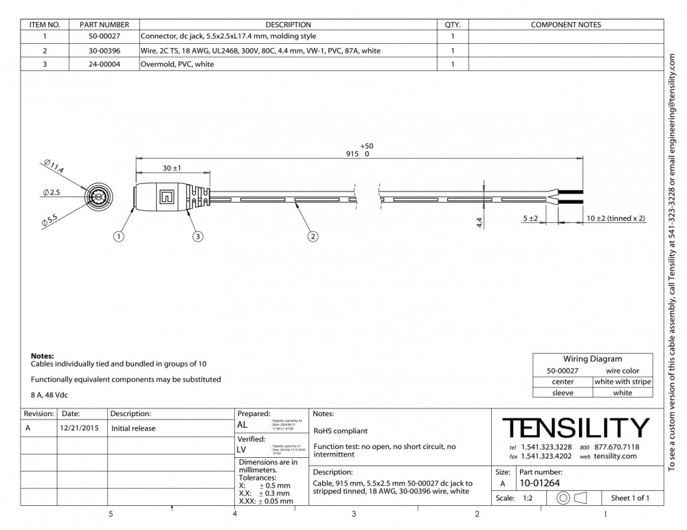 10-01264 product drawing and wiring information
