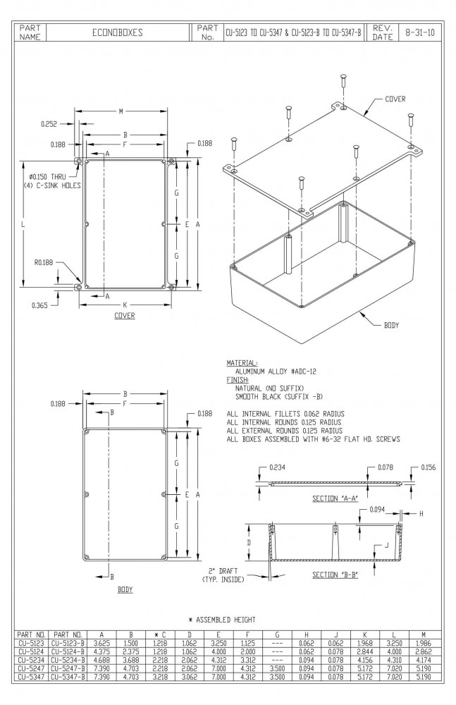 Bud Industries Econoboxes dimensional drawing reference