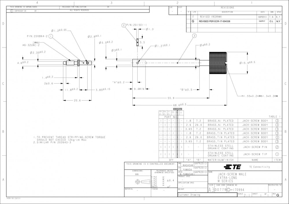 TE Connectivity 170994-1 controlled drawing preview