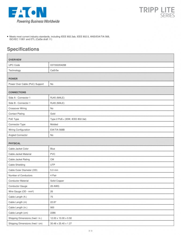 EATON N002-075-BL technical document page 2