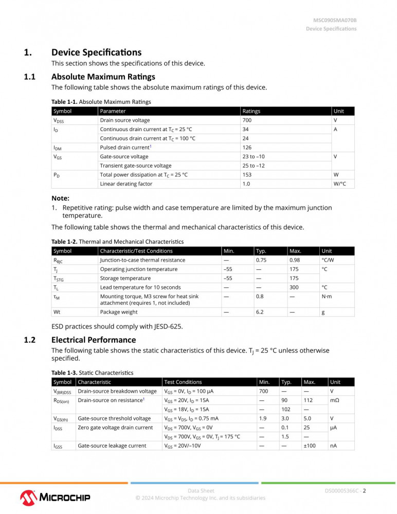 MSC090SMA070SA datasheet page 2