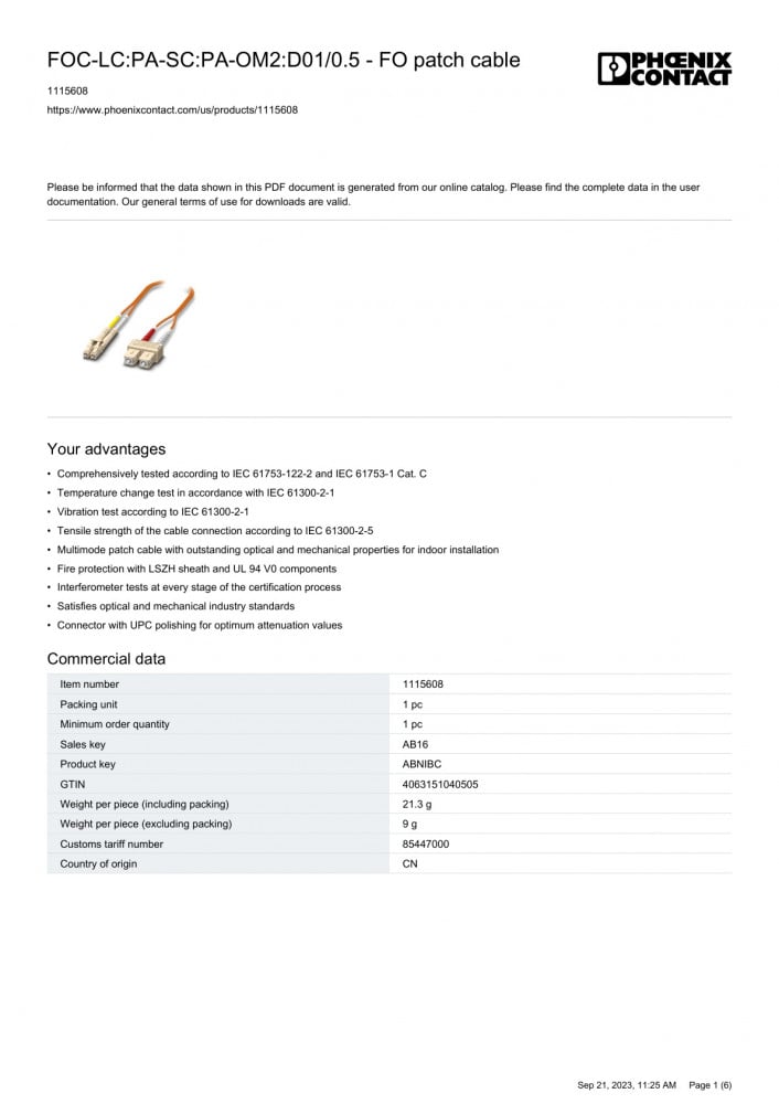 Phoenix Contact 1115608 document page 1