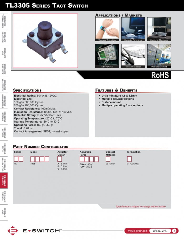 TL3305 series datasheet page 1