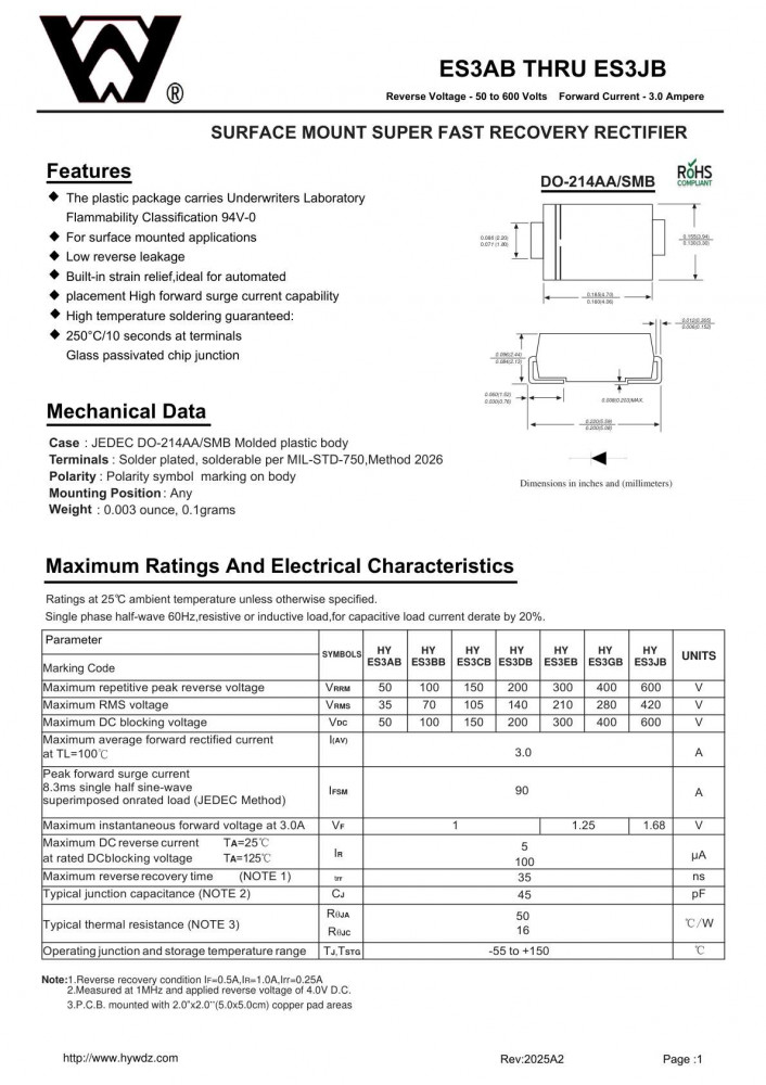 ES3JB datasheet page 1
