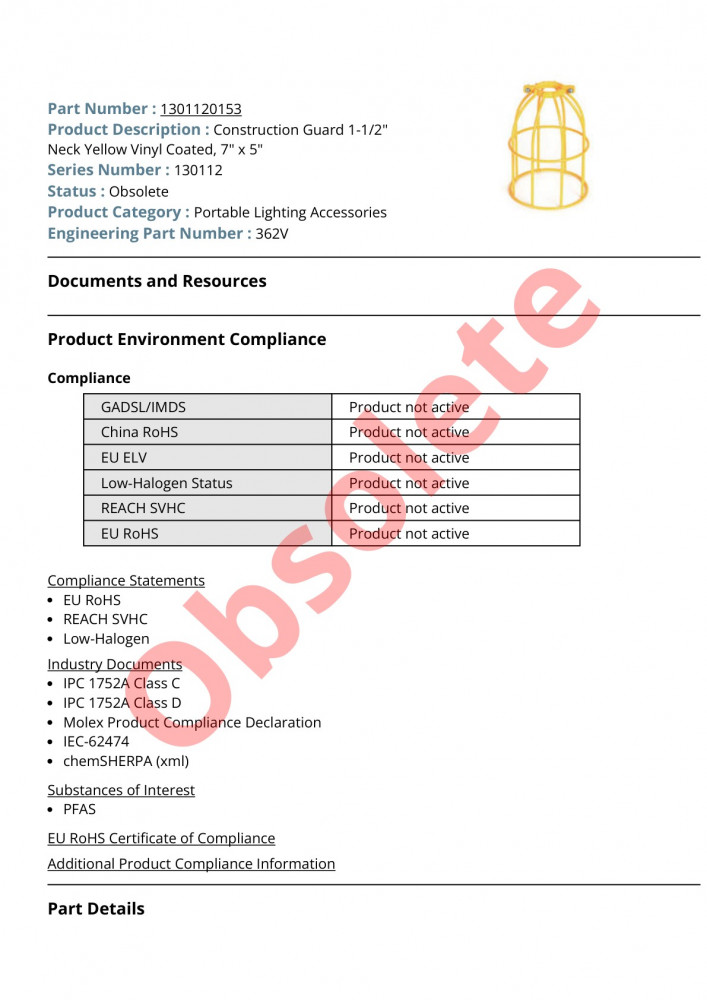 MOLEX 1301120153 product document image, page 1