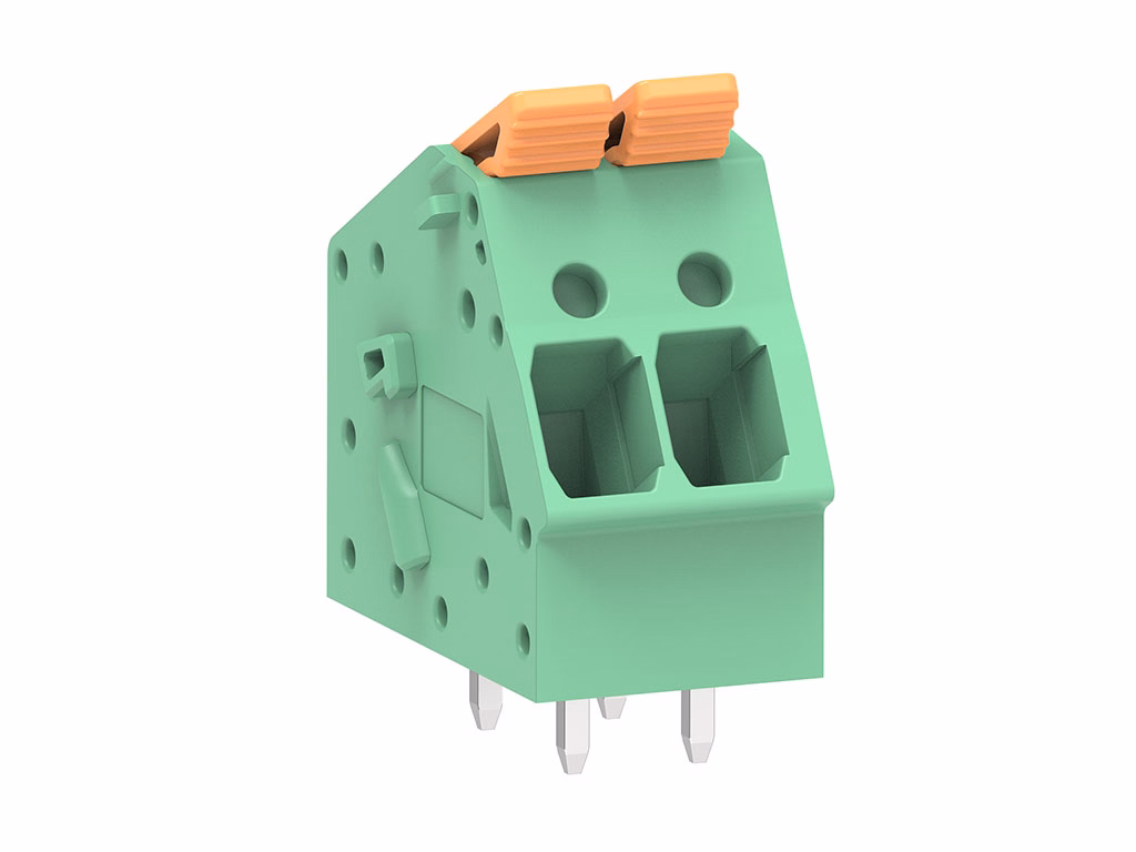 5.00mm Pitch Lever Activated Fixed Mount PCB Terminal Block, 35° Wire Entry, 2 Circuits for sale