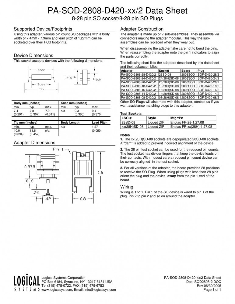 Logical Systems PA-SOD-2808-D420 adapter datasheet preview
