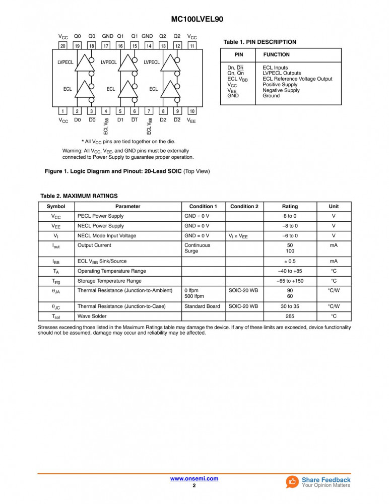 MC100LVEL90 datasheet page 2