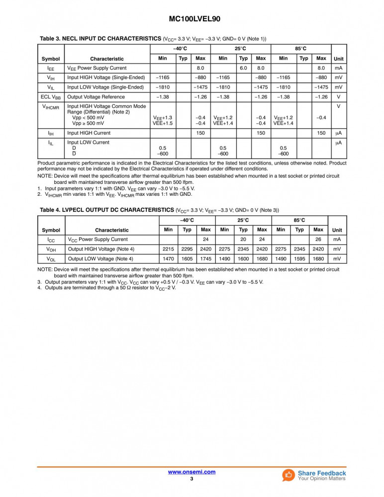 MC100LVEL90 datasheet page 3