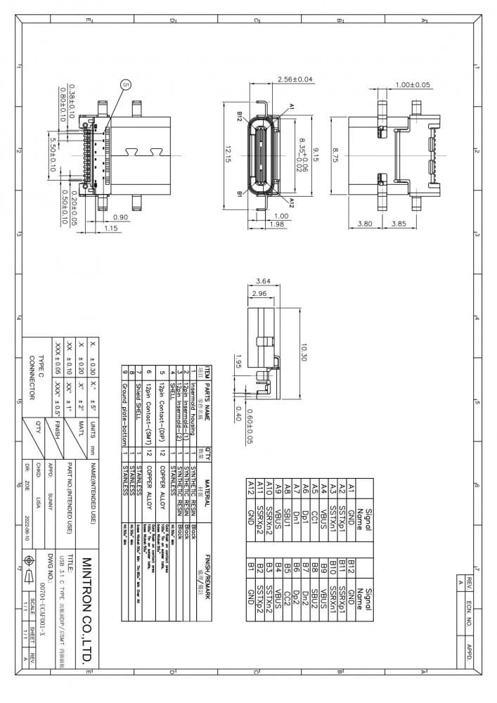 MINTRON 00704-UCAF001-X technical drawing page 1