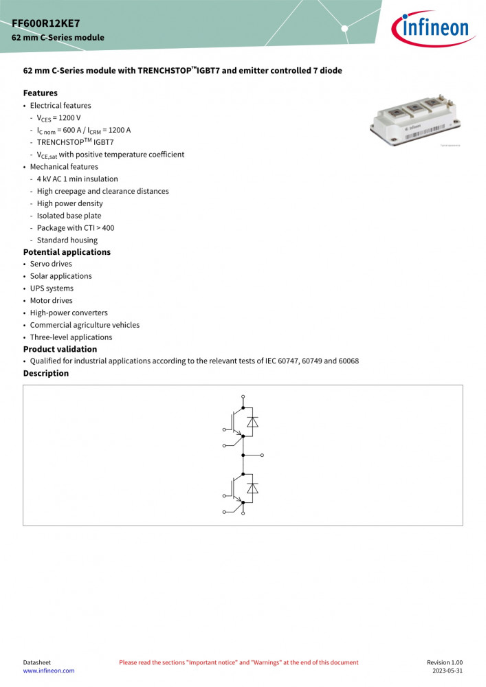 FF600R12KE7 datasheet page 1