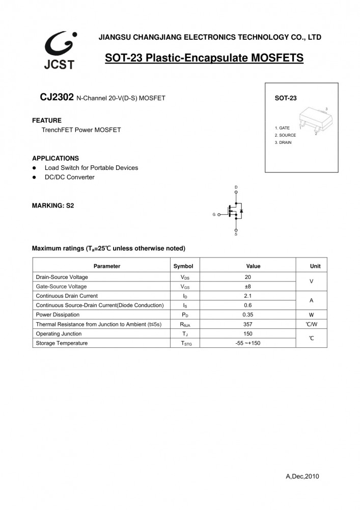 CJ2302 S2 datasheet page 1