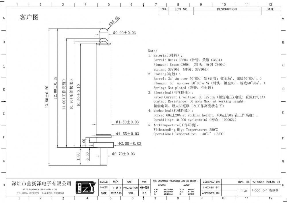 YZP0662-20138-01 product specification page 3