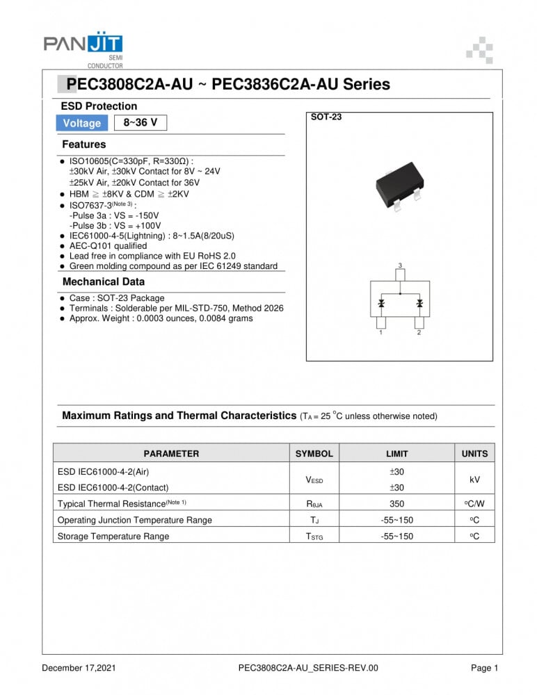 PANJIT PEC3836C2A-AU datasheet page 1