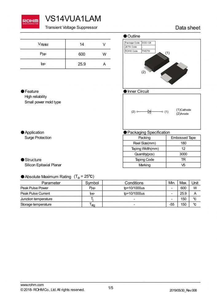 VS14VUA1LAMTR datasheet page 1
