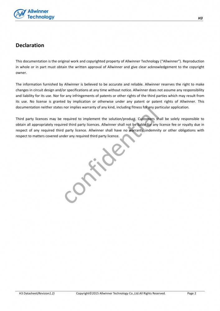 Allwinner H3 datasheet page 2
