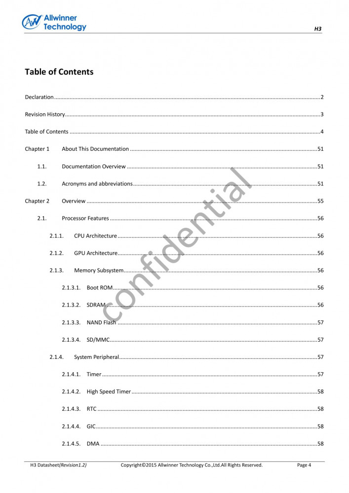 Allwinner H3 datasheet page 4