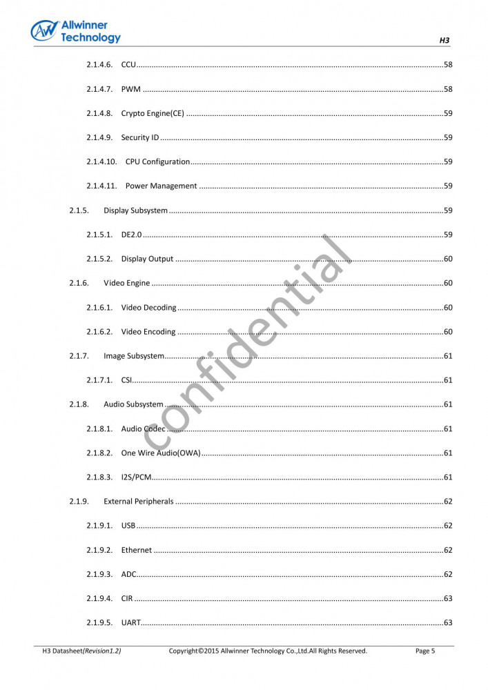 Allwinner H3 datasheet page 5