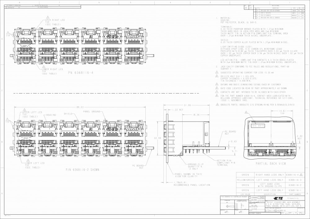 TE Connectivity 6368116-1 controlled drawing page 1
