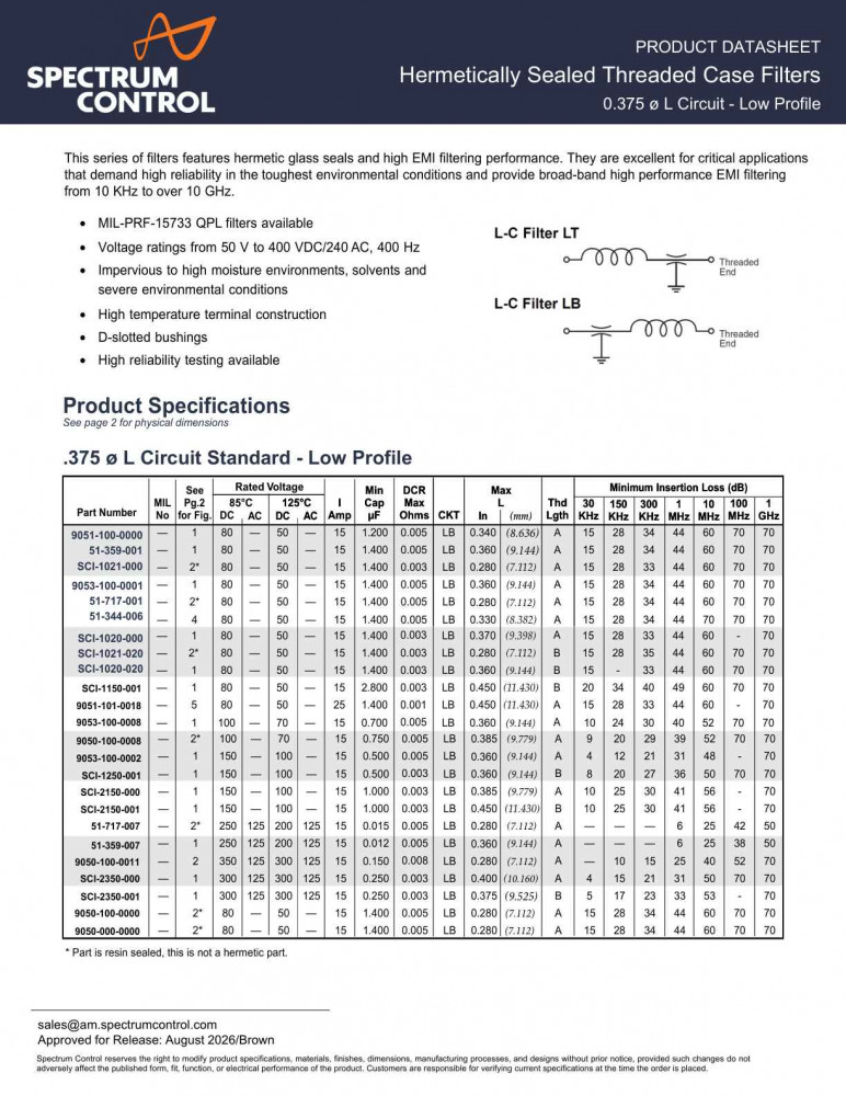 Spectrum Control filter product document, page 1
