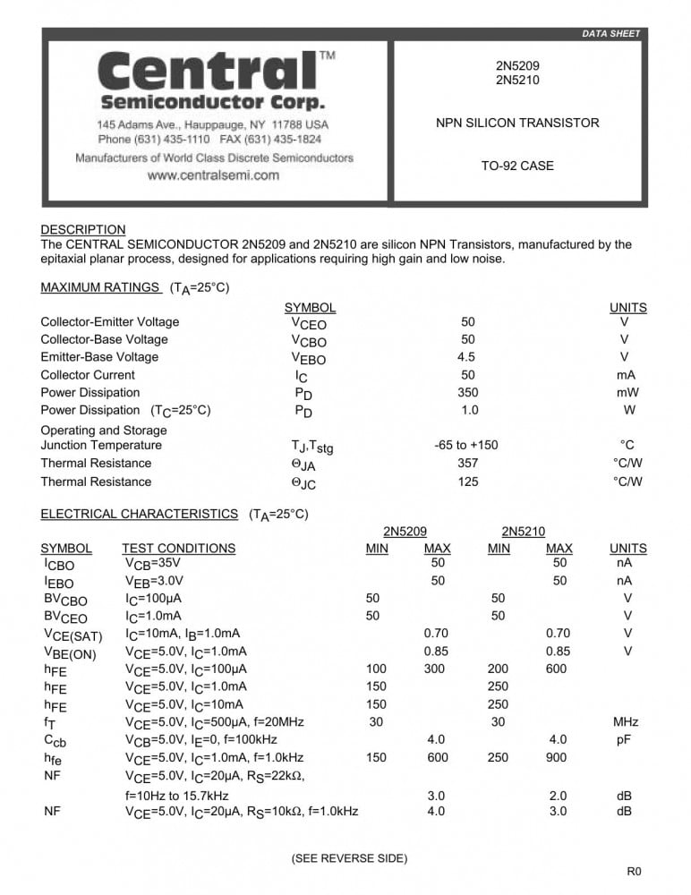 Central 2N5210 datasheet page 1