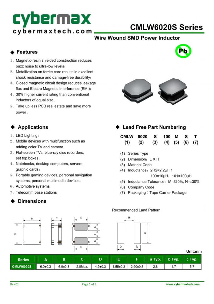 Cybermax CMLW6020S series technical document page 1