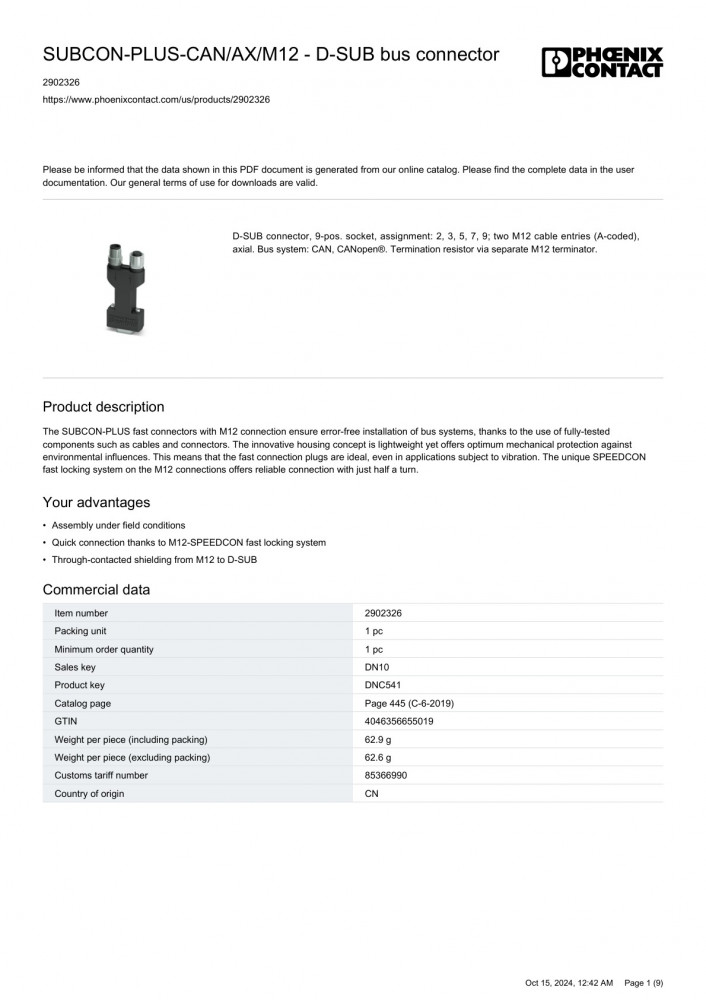 Phoenix Contact 2902326 technical document page 1