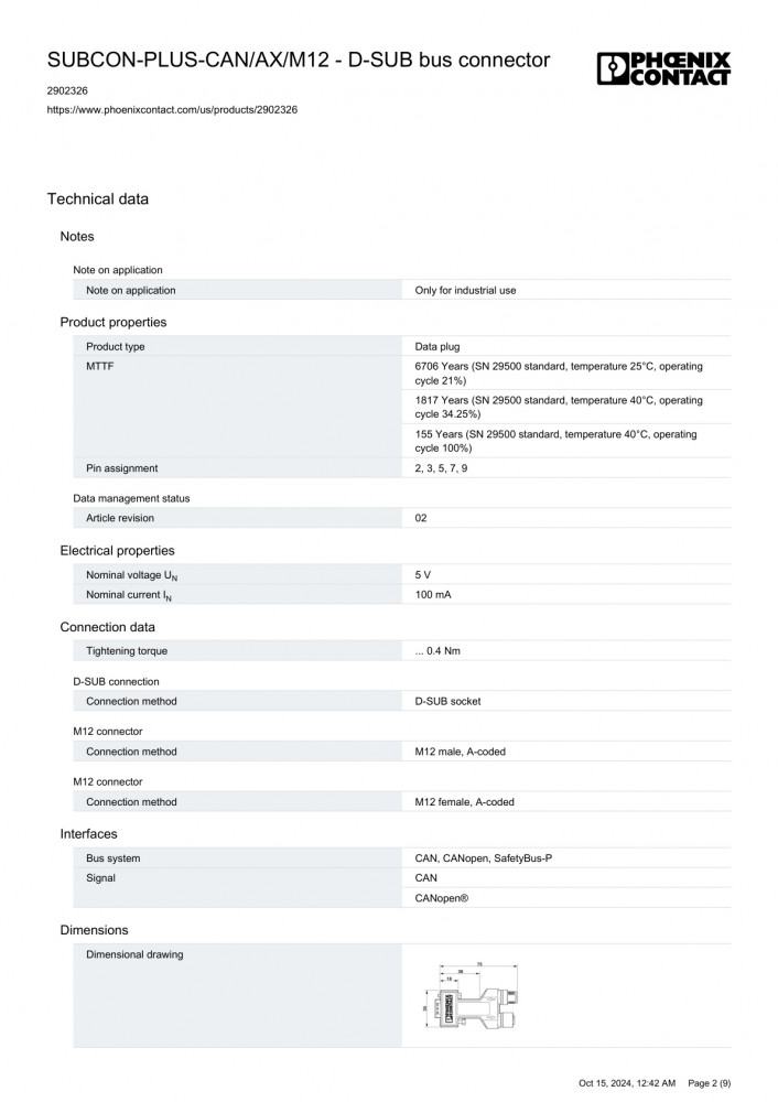 Phoenix Contact 2902326 technical document page 2