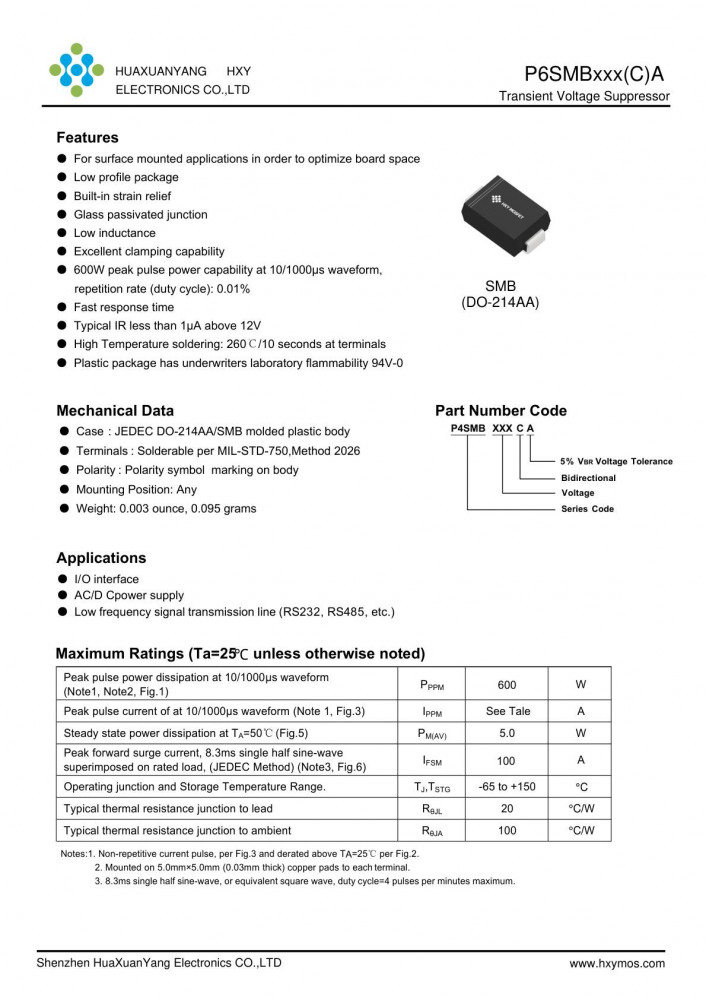P6SMB24CA datasheet page 1