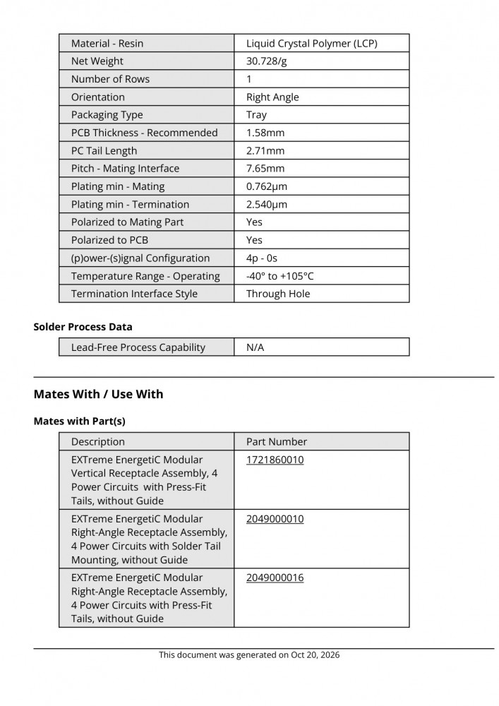 Product document image 3 for MOLEX 1721850016