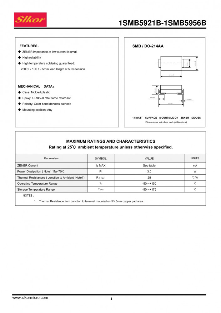 1SMB5927B datasheet page 1
