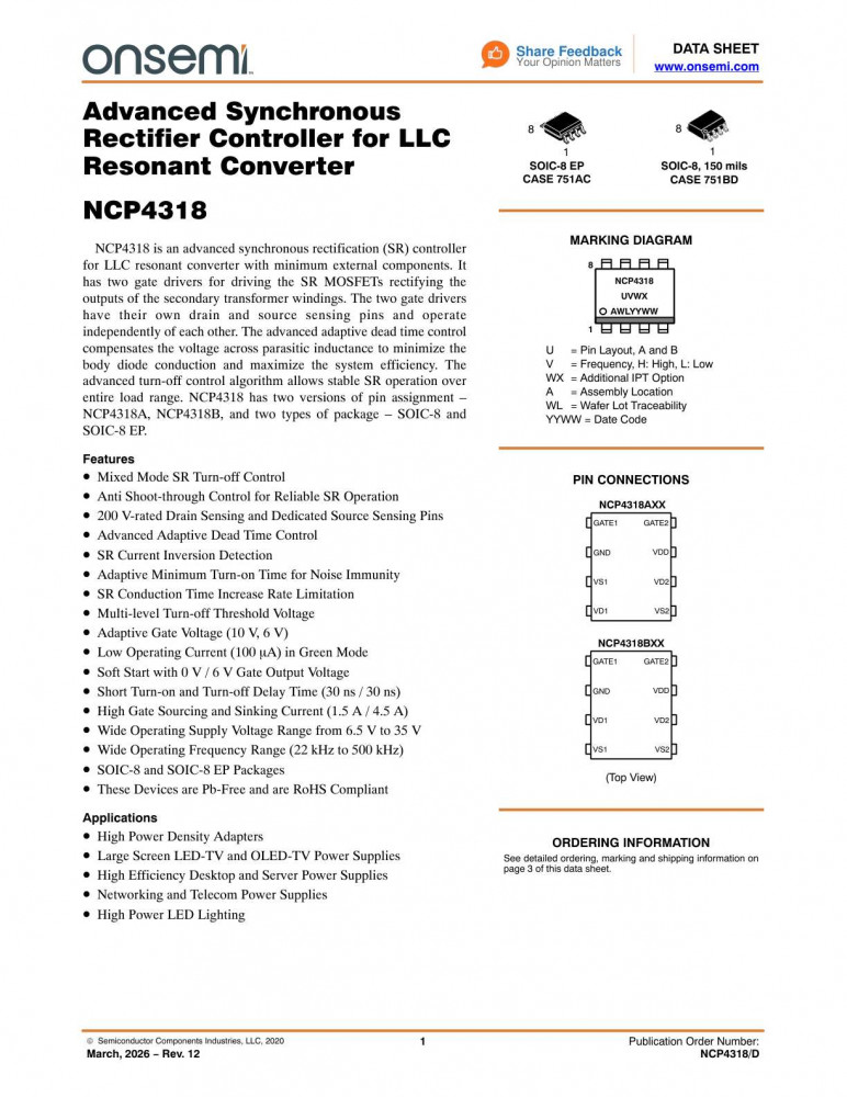 NCP4318 datasheet page 1