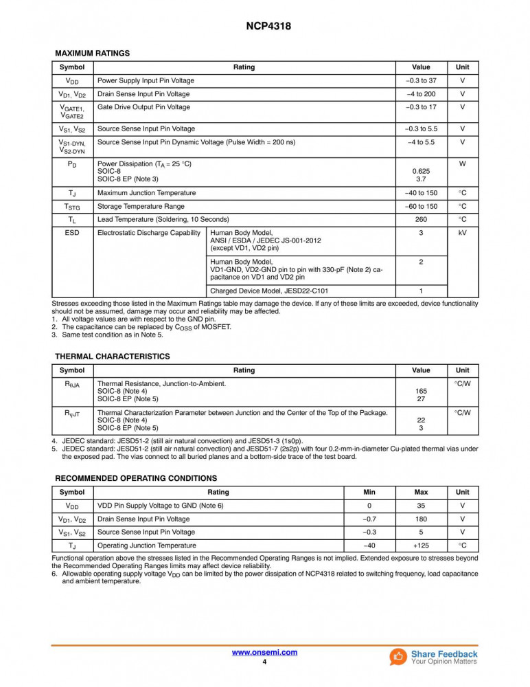 NCP4318 datasheet page 4