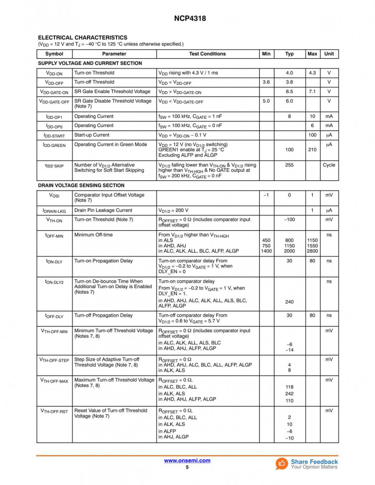 NCP4318 datasheet page 5