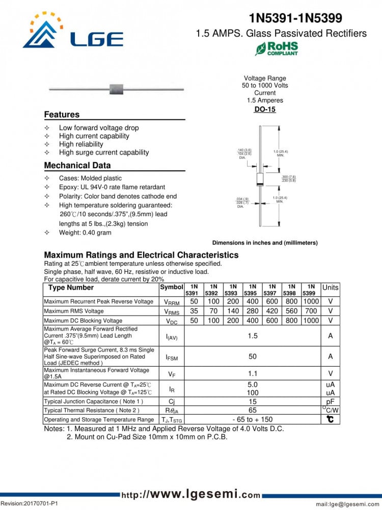 LGE 1N5399 datasheet page 1