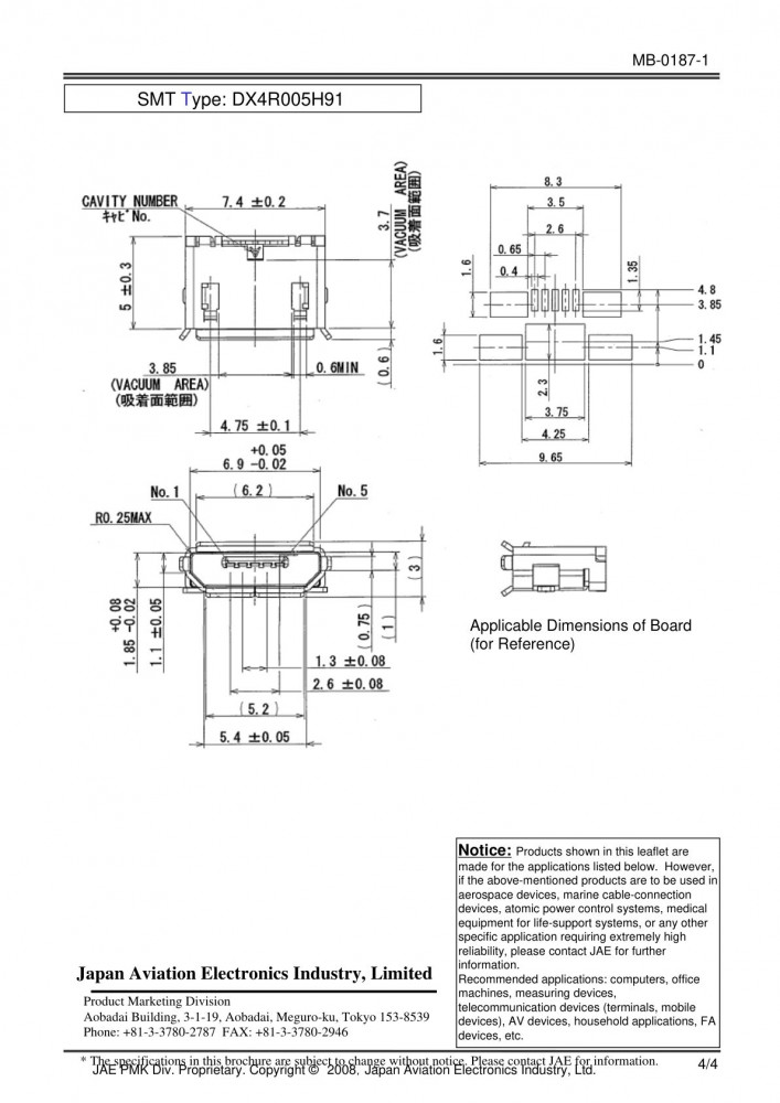 JAE DX4 series document page 4