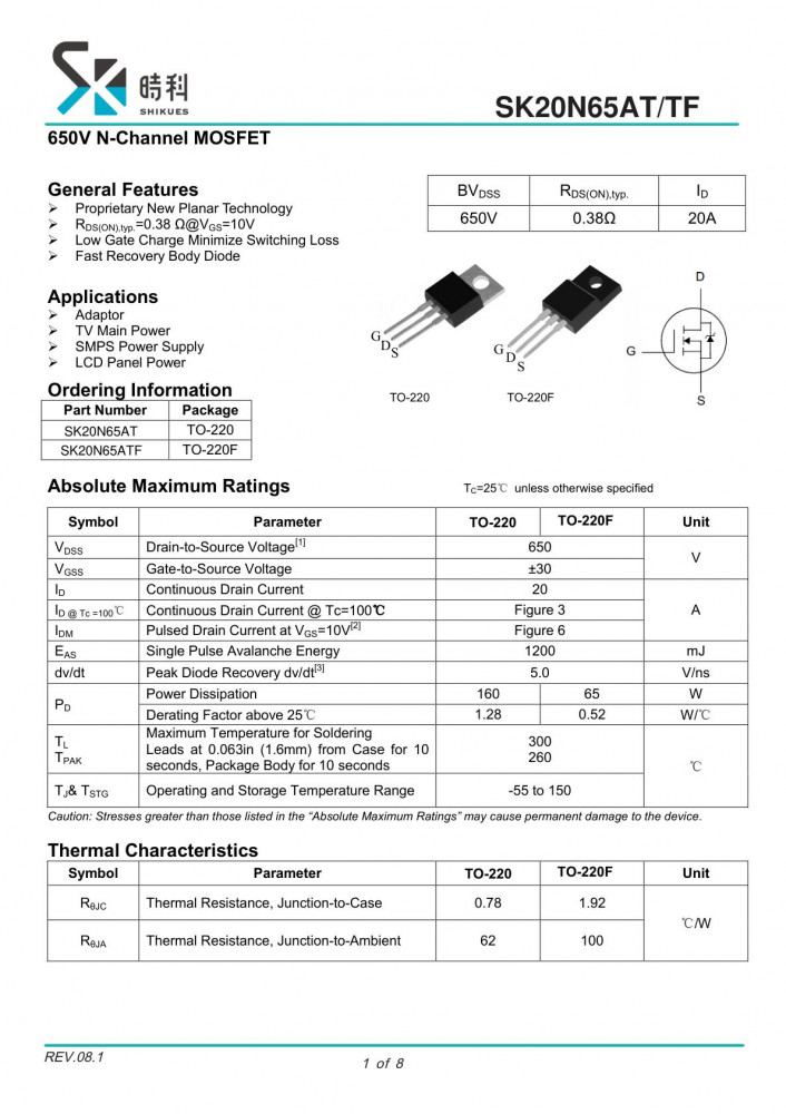 SK20N65A-TF datasheet page 1