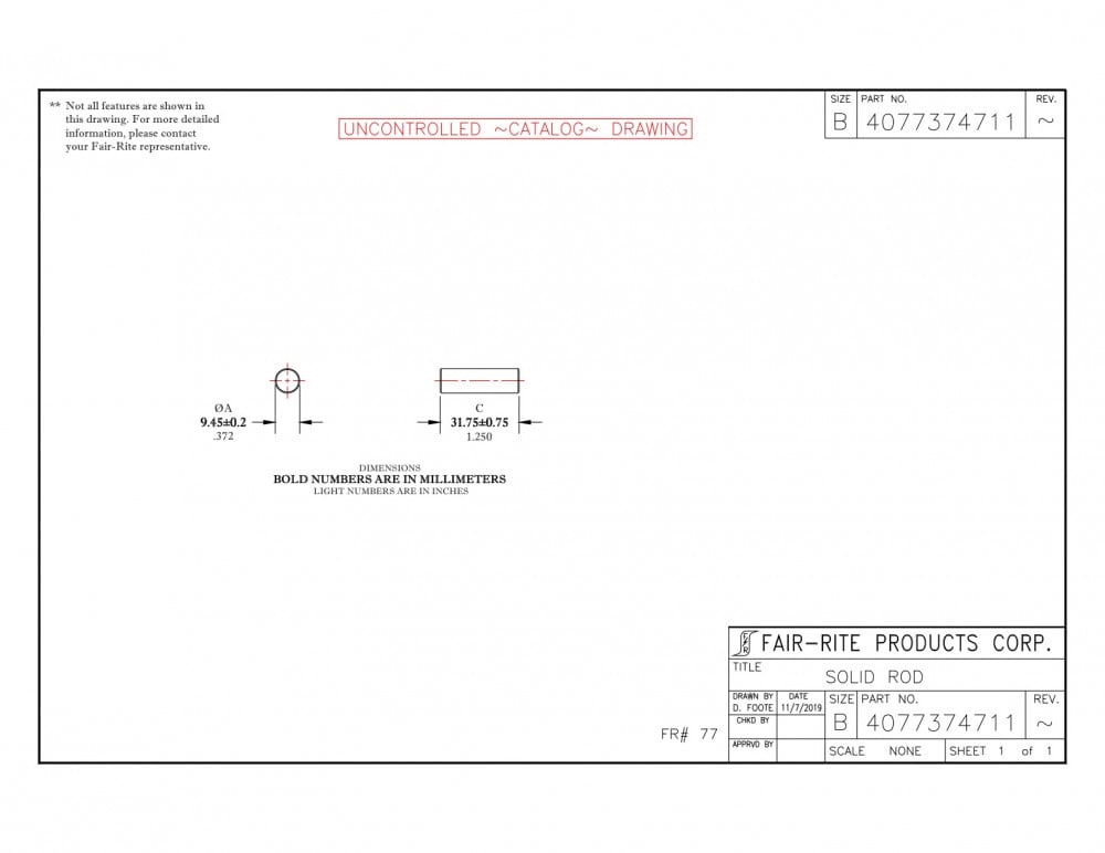 Fair-Rite 4077374711 solid rod drawing