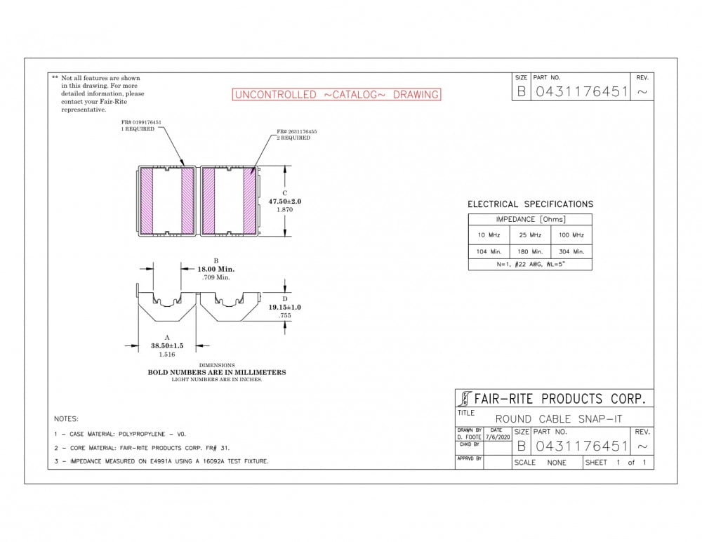 Fair-Rite 0431176451 technical drawing