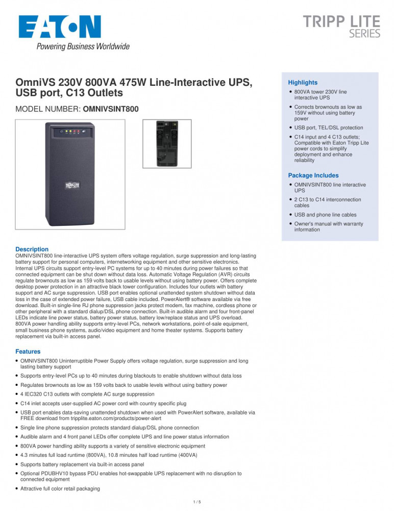 OMNIVSINT800 document page 1