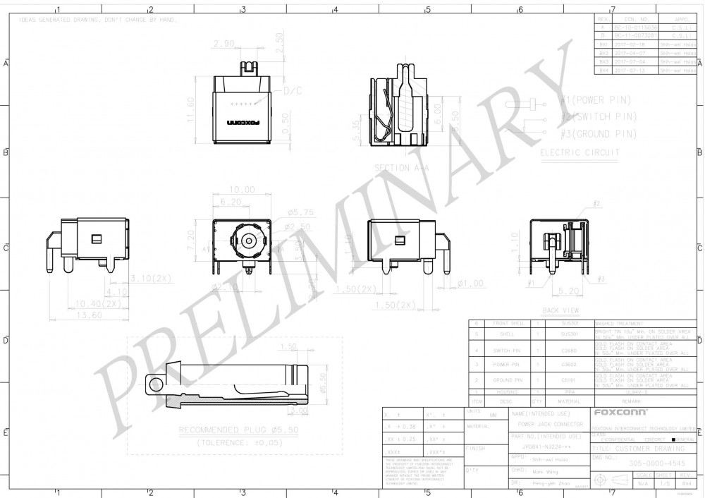 FOXCONN JPD841-N3224-7H technical drawing page 1