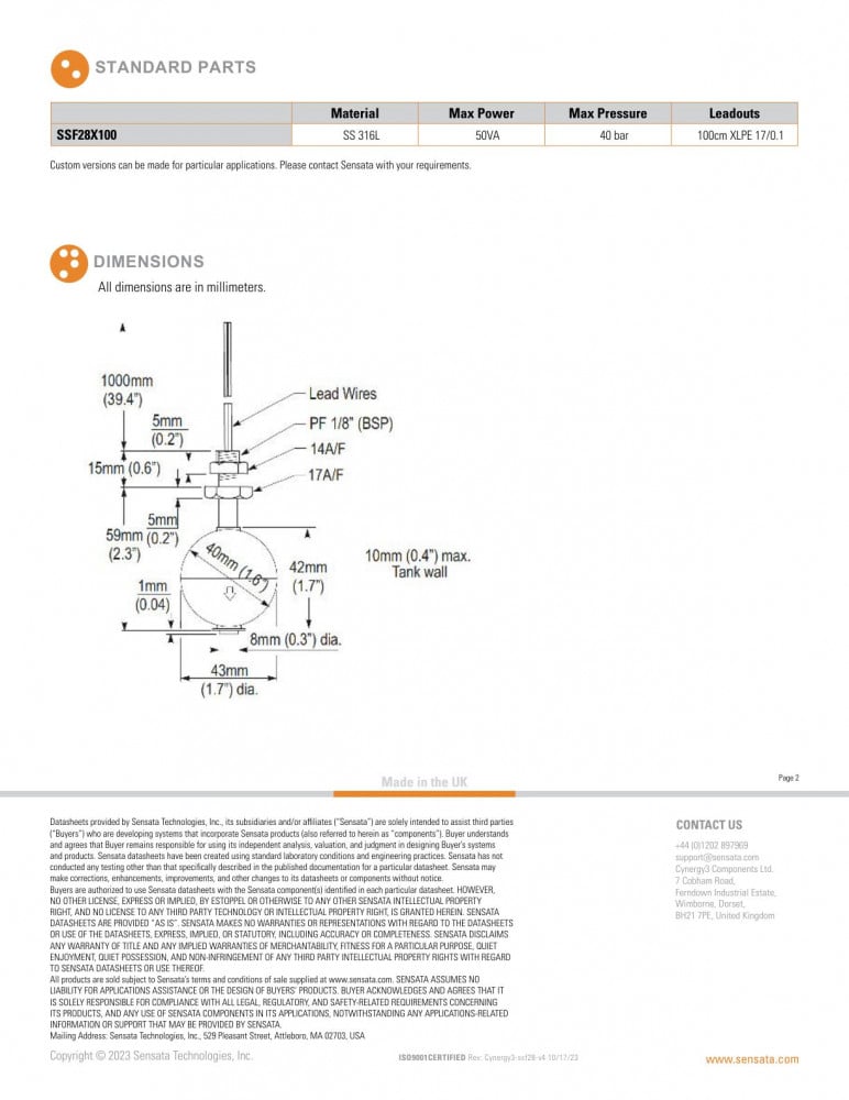 SSF28X100 technical documentation page 2