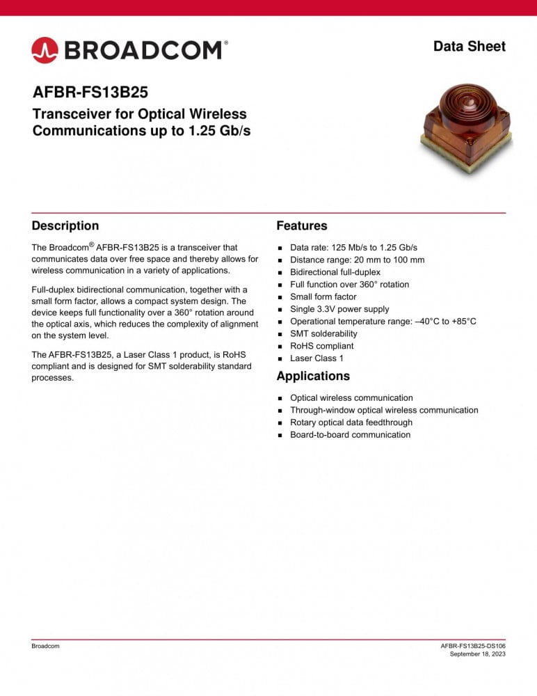 AFBR-FS13B25 technical document page 1