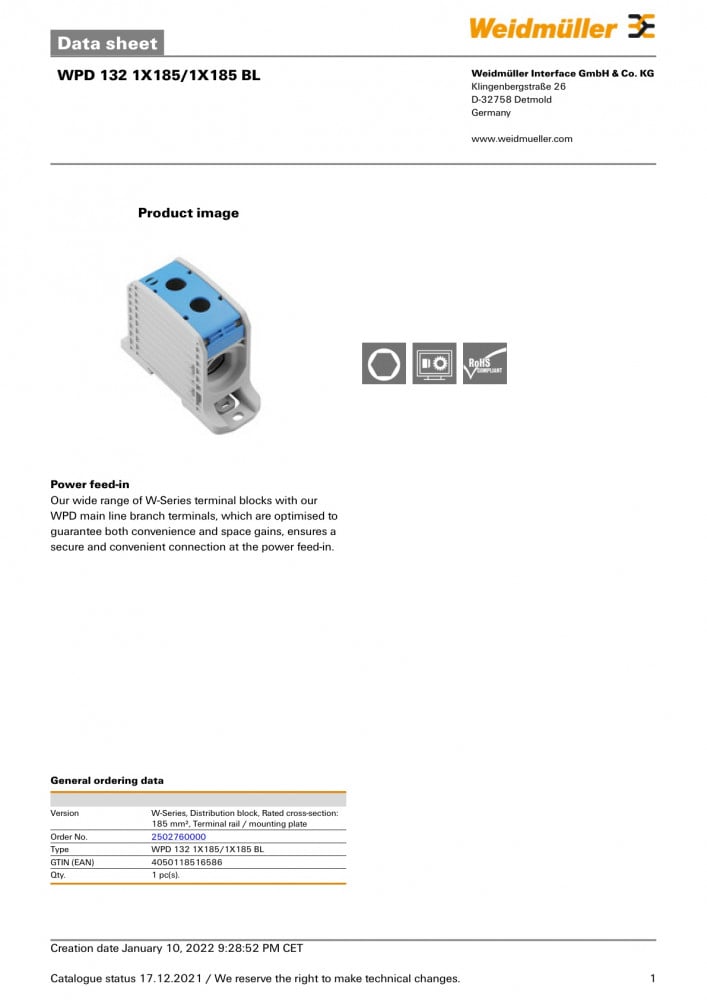 WEIDMULLER 2502760000 document page 1