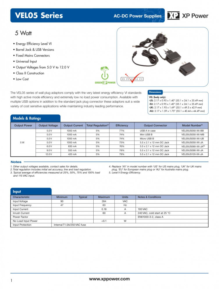 VEL05 series datasheet page 1